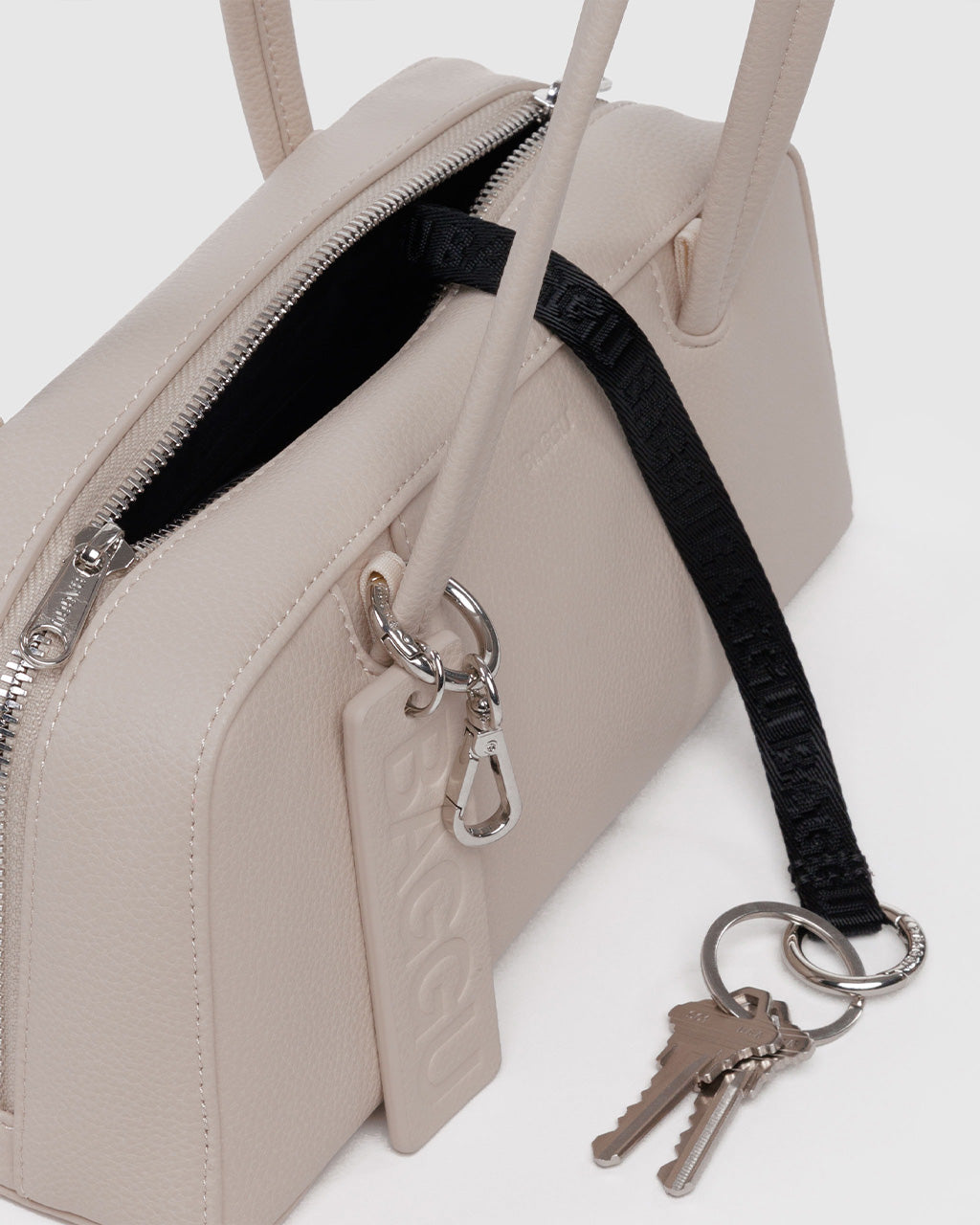 Small Recycled Leather Bowler Bag - Stone – ban.do