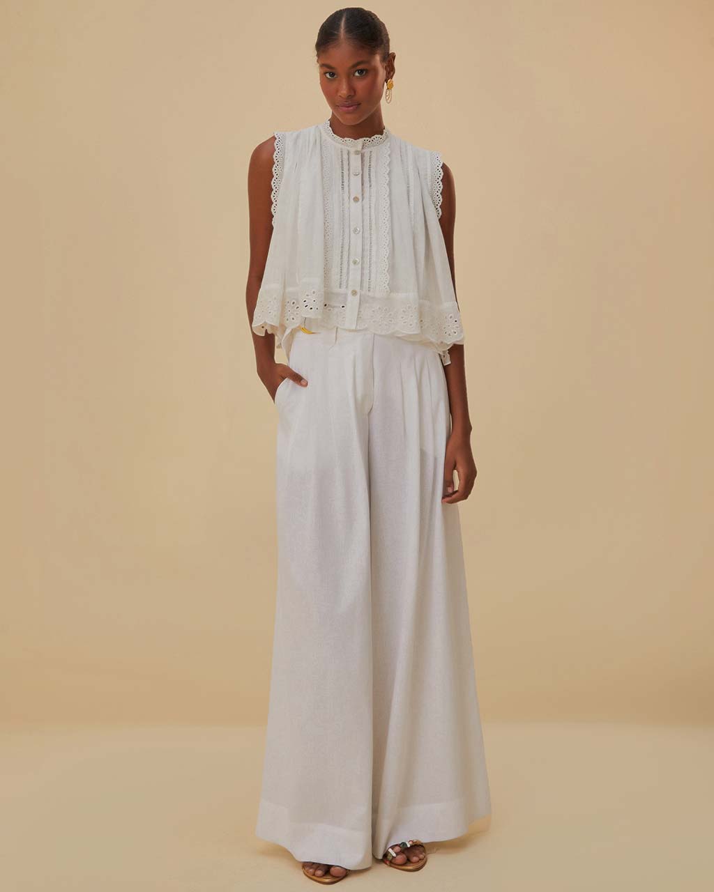 Off-White Linen Low Waist Pants – ban.do
