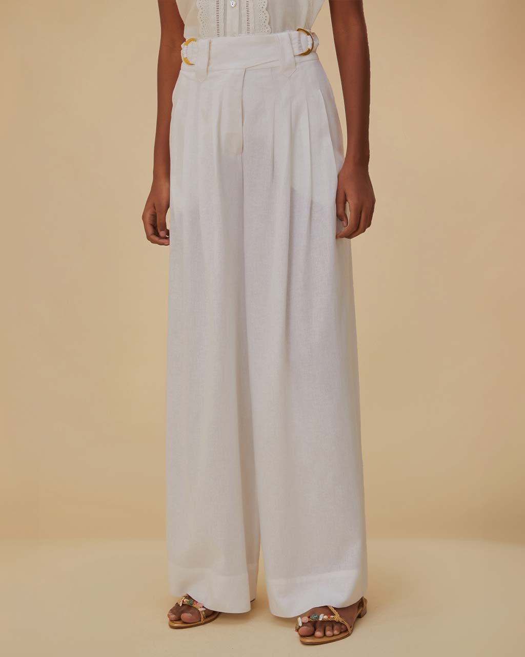 Off-White Linen Low Waist Pants – ban.do
