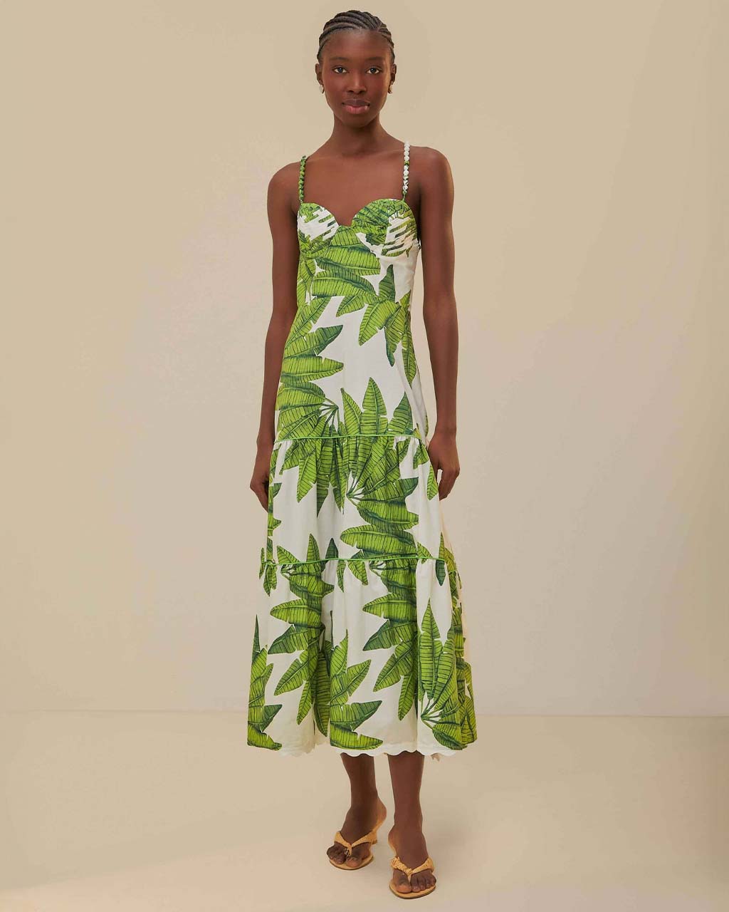 Off-White Palm Fan Midi Dress – ban.do
