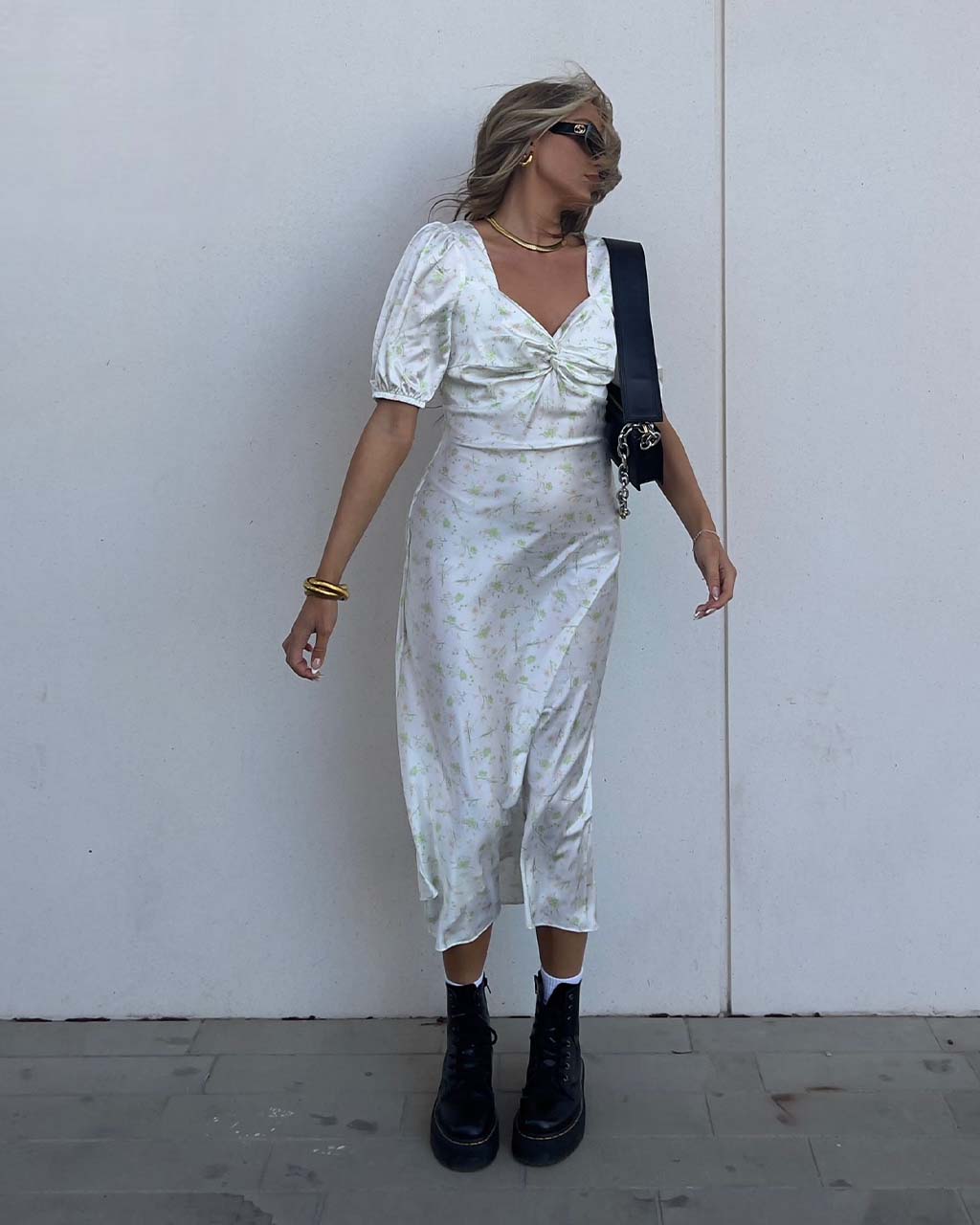 Green + Pink Stem Floral Dress – ban.do