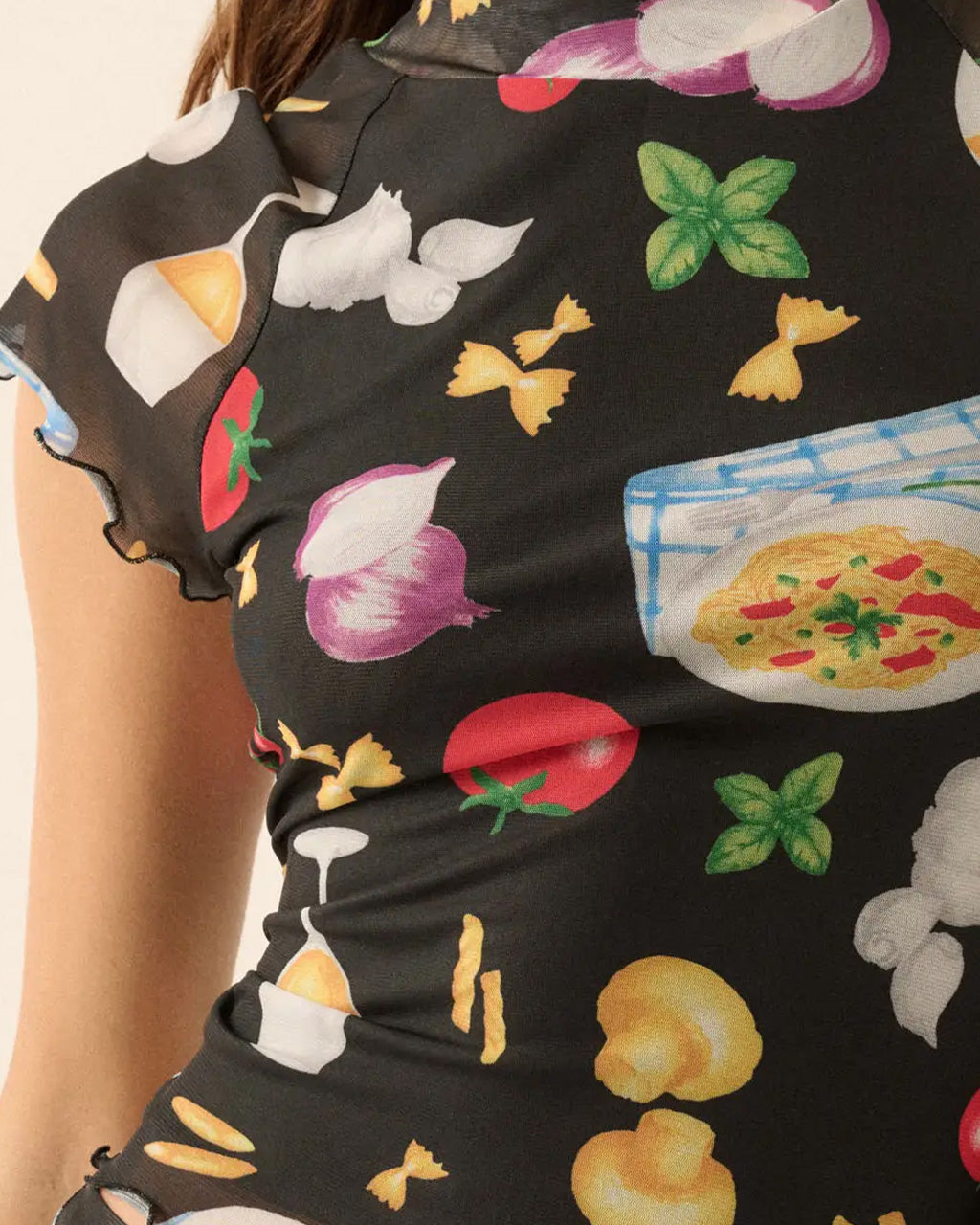 Buon Appetito Printed Mesh Mock-Neck Baby Tee – ban.do