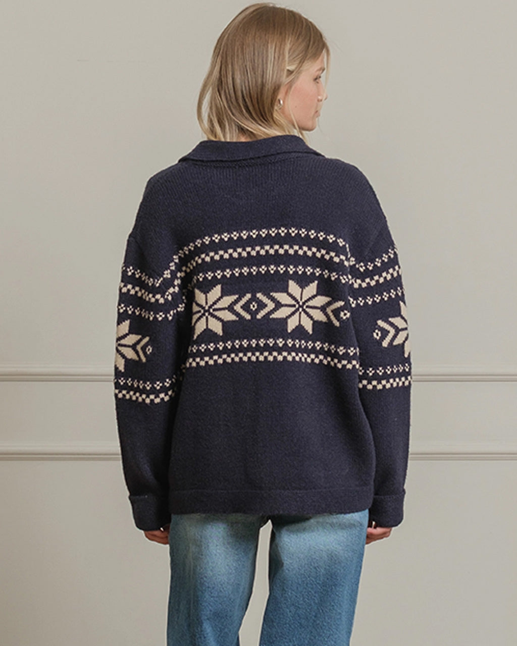 Nordic Snowflake Knit Cardigan - Navy – ban.do