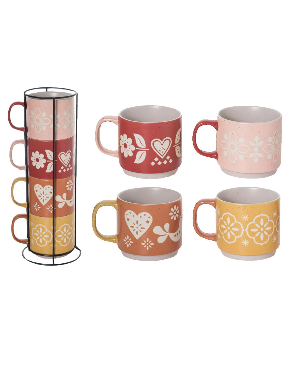Stoneware Pink + Red Stacked Mugs - Set Of 4 – ban.do